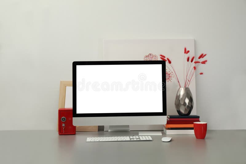 Workplace with Computer and Decor Elements. Interior Design Stock Photo ...