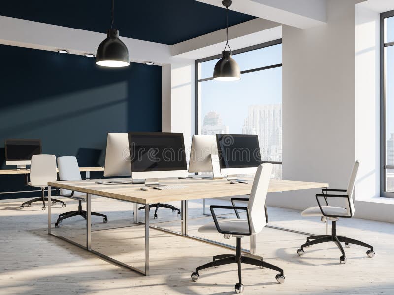 Modern Workplace or Computer Lab, Black Ceiling Stock Illustration ...