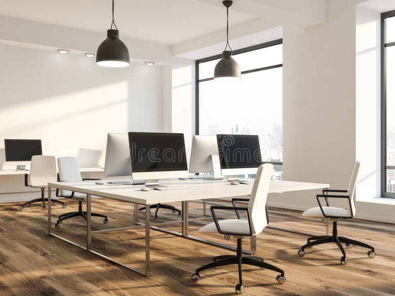 Modern Workplace or Computer Lab, White Stock Illustration ...