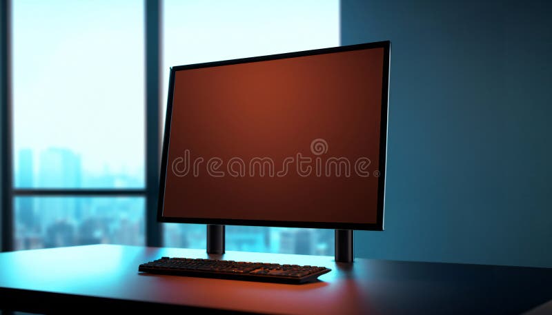Modern Workplace with Computer Monitor. Front View Screen Mockup Stock ...