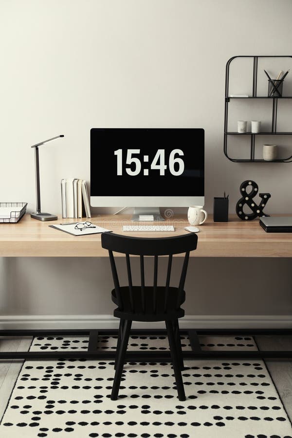 Modern Workplace with Computer in Room. Interior Stock Image - Image of ...