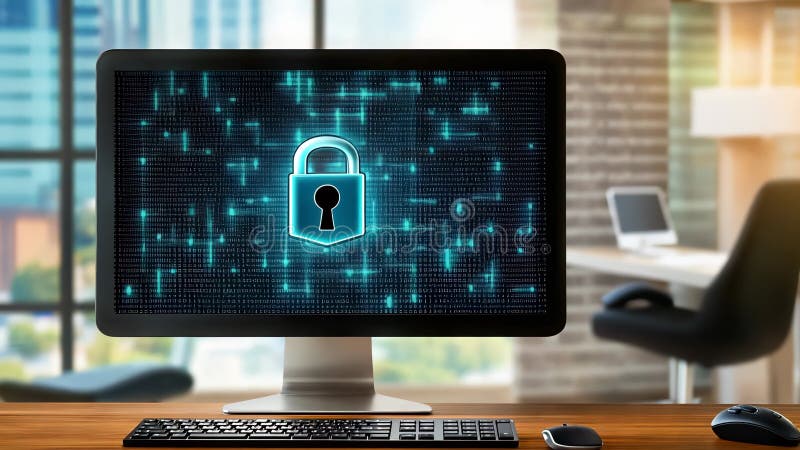 Digital Office Workspace Displaying Cybersecurity Interface ...