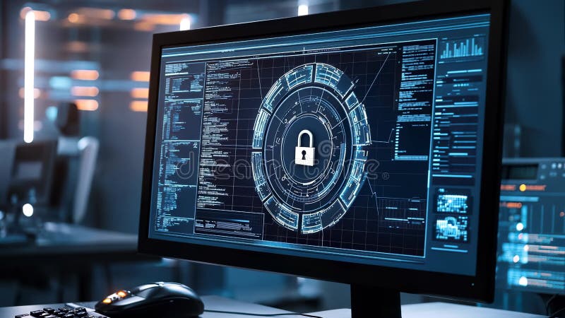 Digital Office Workspace Displaying Cybersecurity Interface ...
