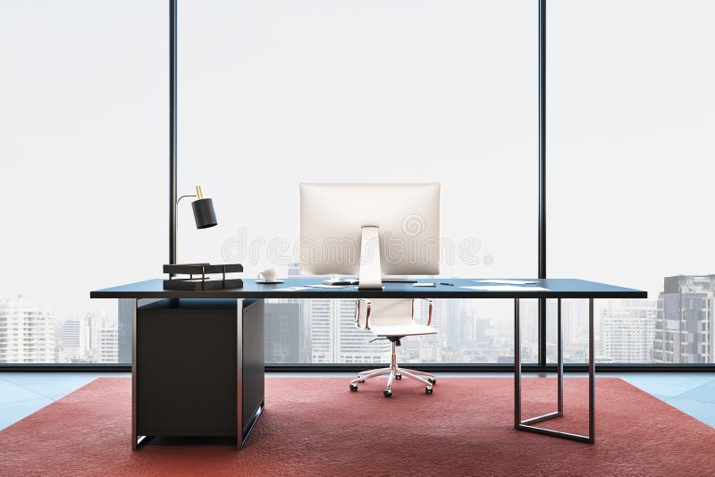 Modern Workplace with Computer Stock Illustration - Illustration of ...