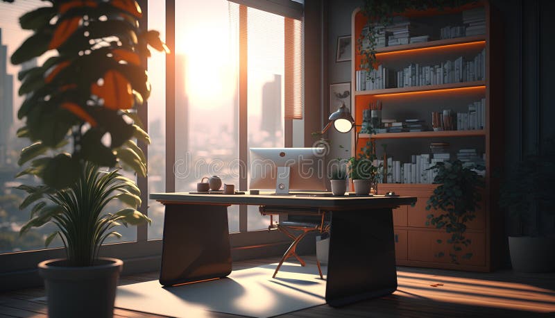 Modern Workplace with Computer on Wooden Desk in Office. Workplace ...