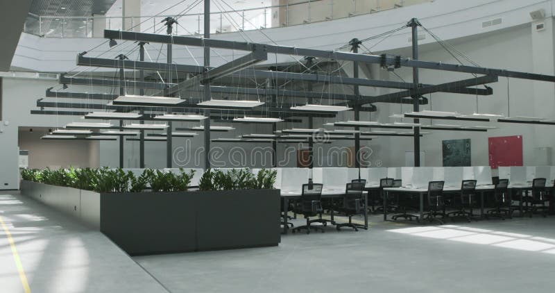 Modern Workplace with Conference Zone and Covered Computers Stock Video ...