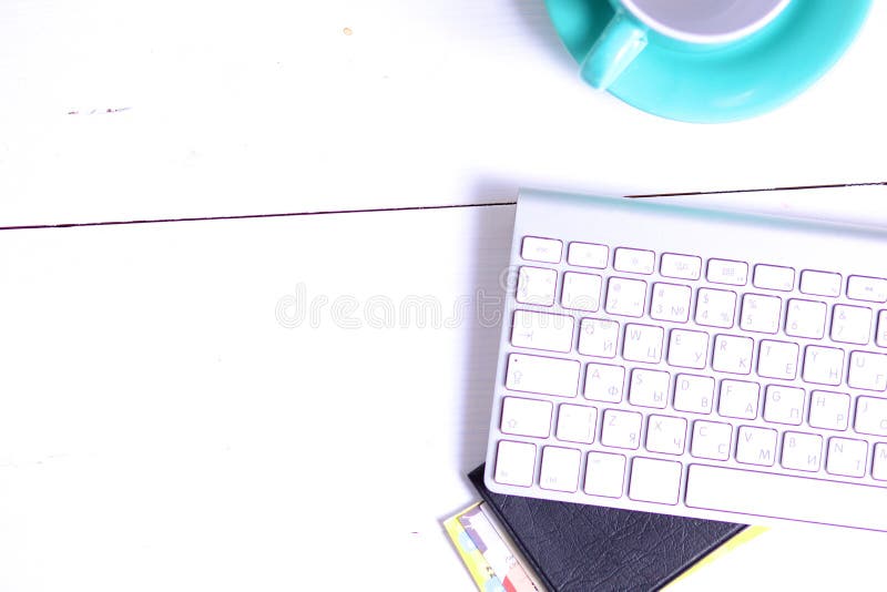 Modern Workplace with a Cup of Coffee and a Computer Keyboard, Top View ...