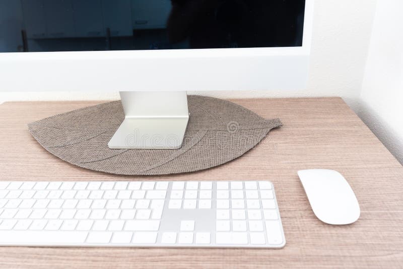 Modern Workplace with Desktop Computer, Working Table, Keyboard and ...