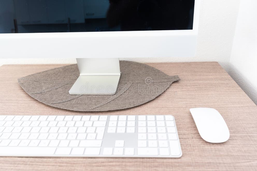 Modern Workplace with Desktop Computer, Working Table, Keyboard and ...