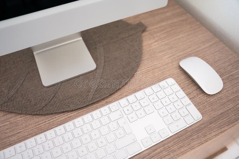 Modern Workplace with Desktop Computer, Working Table, Keyboard and ...