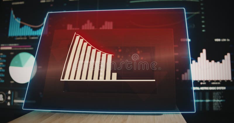 Modern Workplace Home Office with Red Negative Graph Moving Down Chart ...