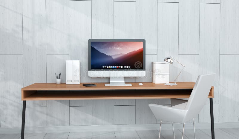 Modern Workplace Interior with Computer and Devices 3D Rendering Stock ...