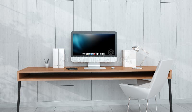 Modern Workplace Interior with Computer and Devices 3D Rendering Stock ...