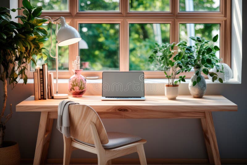 Modern Workplace with a Laptop at Home Stock Illustration ...