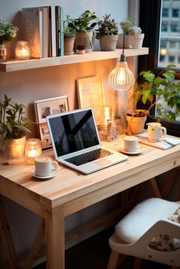 Modern Workplace with a Laptop at Home Stock Illustration ...