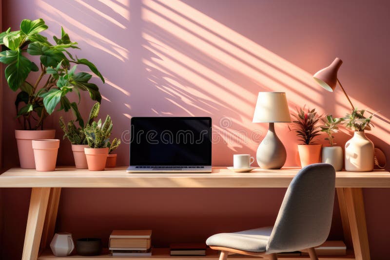 Modern Workplace with a Laptop at Home Stock Illustration ...