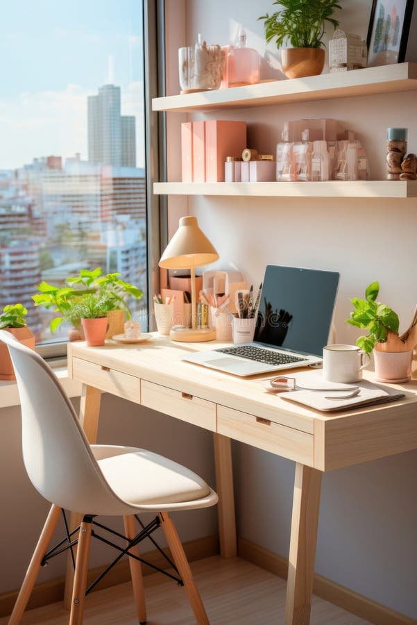 Modern Workplace with a Laptop at Home Stock Illustration ...