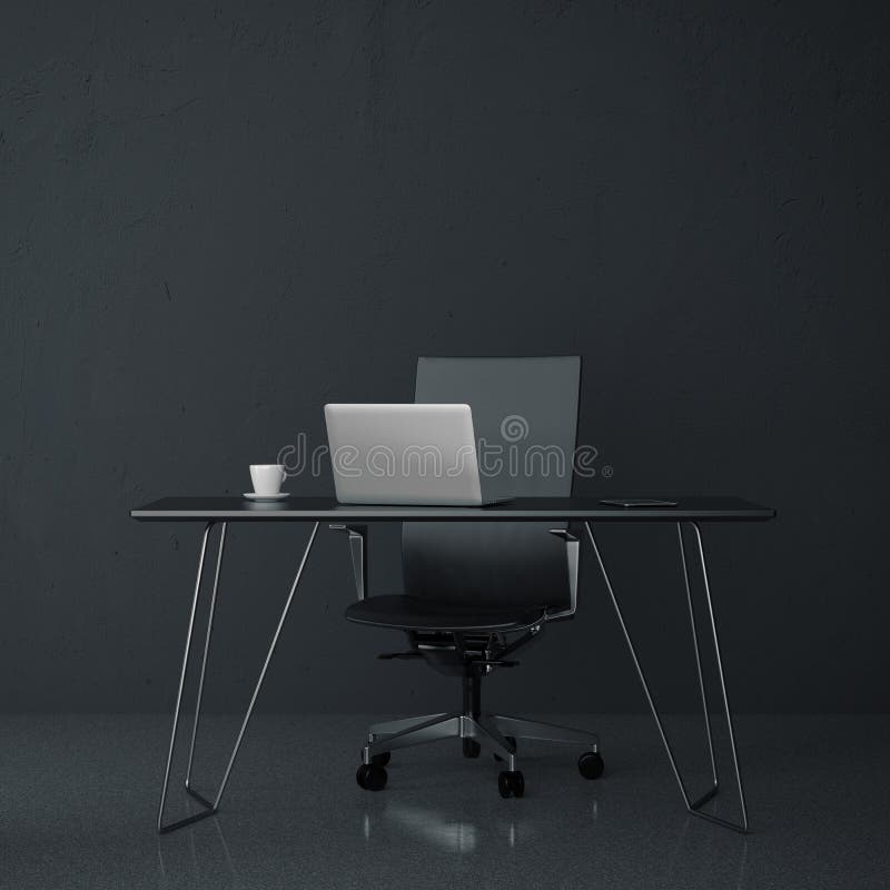 Modern Workplace in the Office with Black Wall Stock Photo - Image of ...