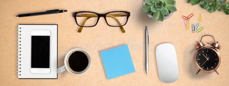 Modern Workplace with Office Utensils Stock Photo - Image of planning ...