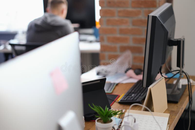 Modern Workplace of Office Workers with Computer Stock Image - Image of ...