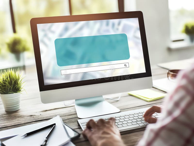 Modern Workplace with Person Using Computer Stock Illustration ...