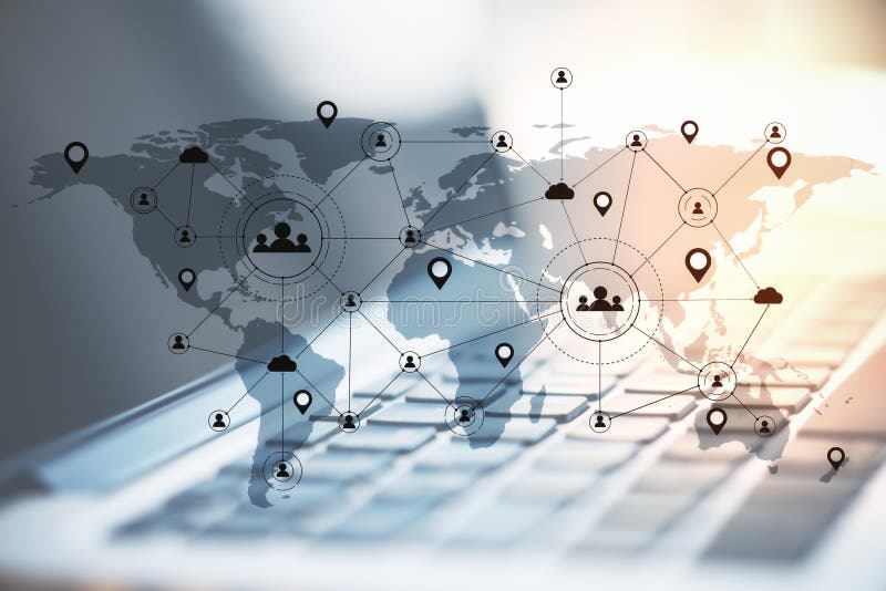 Modern Workplace with Remote Work Interface Stock Image - Image of ...