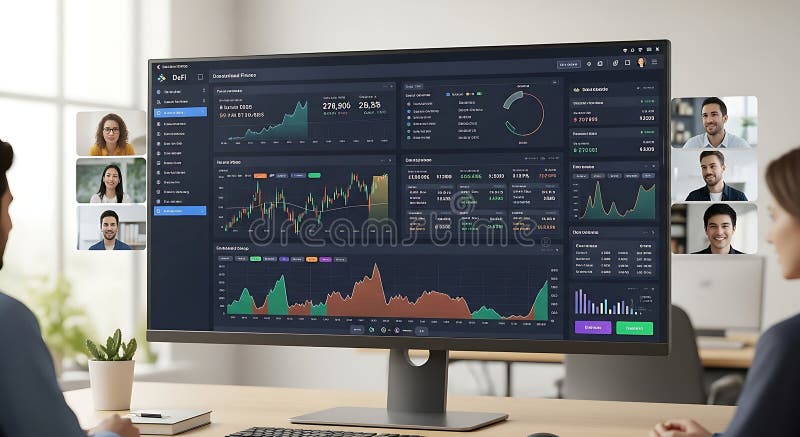Remote Team Analyzing Financial Data Stock Illustration - Illustration ...