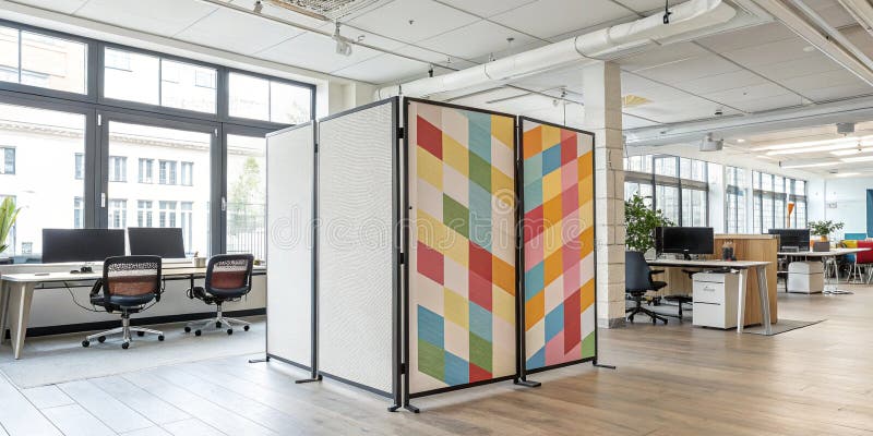 Modern Workplace with Folding Screen and Color Wall Stock Illustration ...