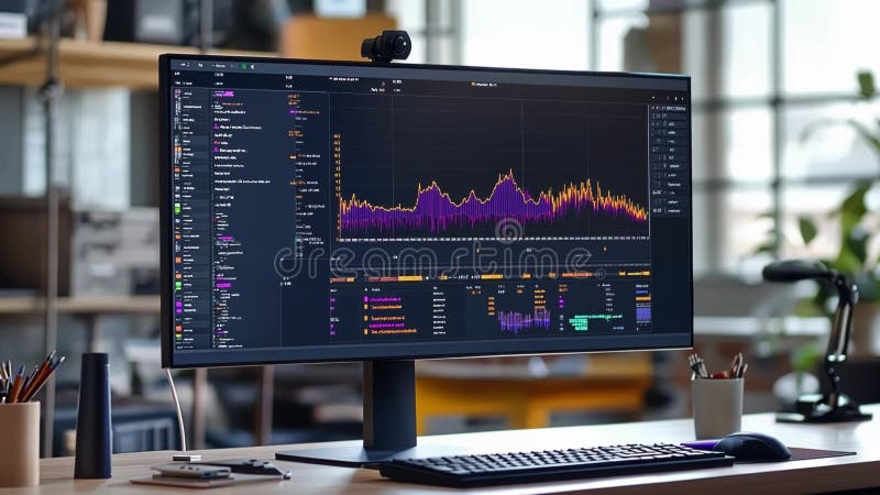 Modern Workplace Showing Financial Data on Computer Screen Stock ...