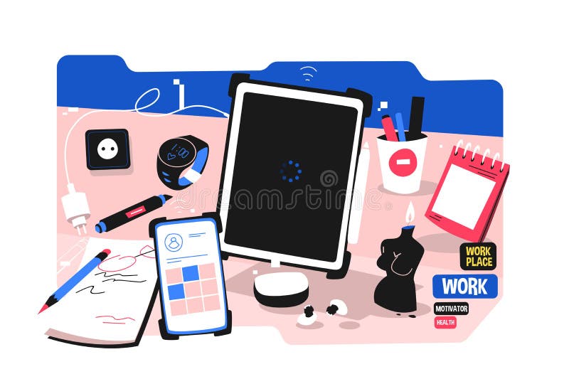 Modern Workplace with Tablets and Smartphone Stock Vector ...
