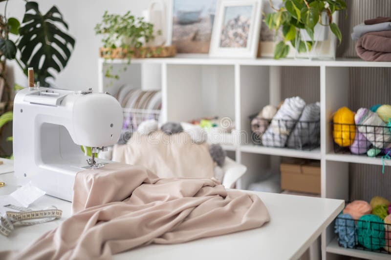 Modern Workplace of Tailor Textile Craft Designer Table with Sewing ...