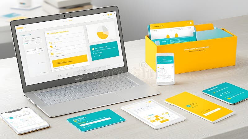 Modern Workplace Technology Laptop Mobile Apps and Documents on Desk AI ...