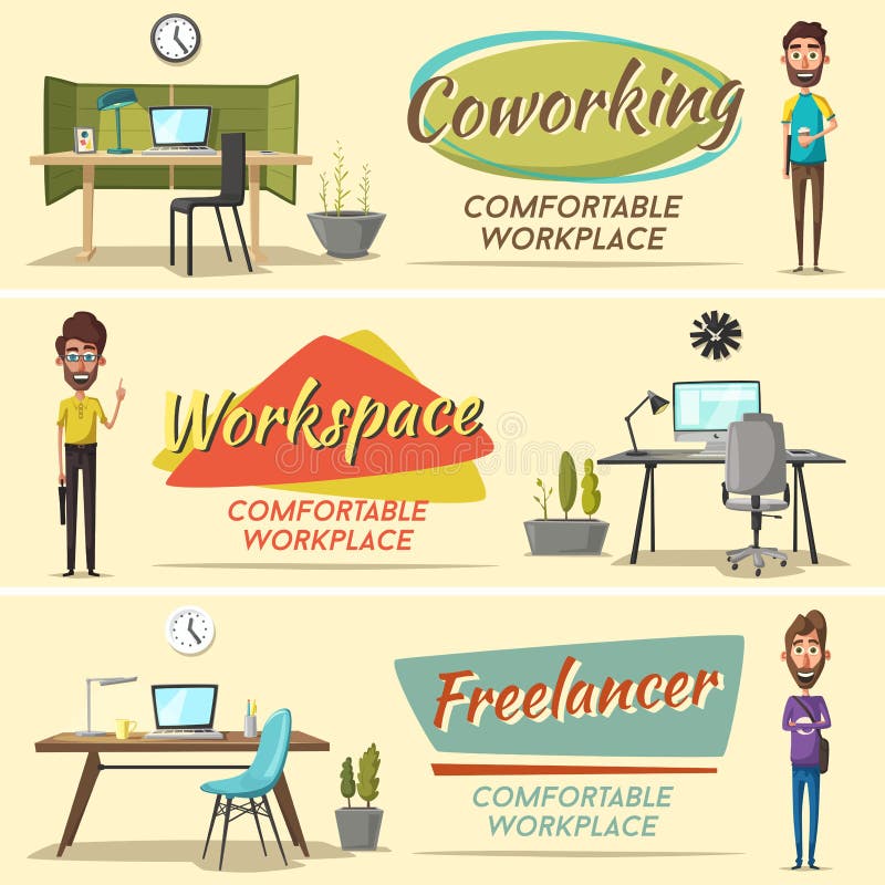 Modern Workplaces. Creative Characters. Office Work Stock Vector ...
