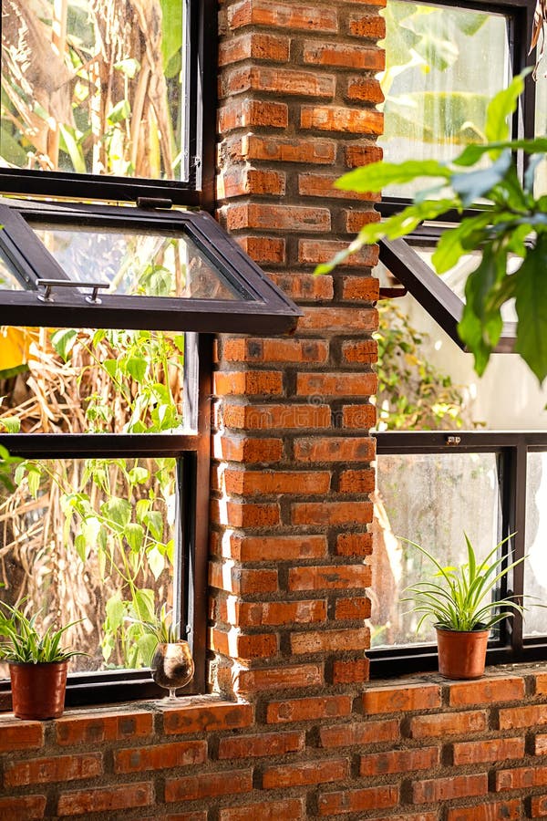 Modern Workshop with Big Windows and Indoor Garden. Landscaped ...