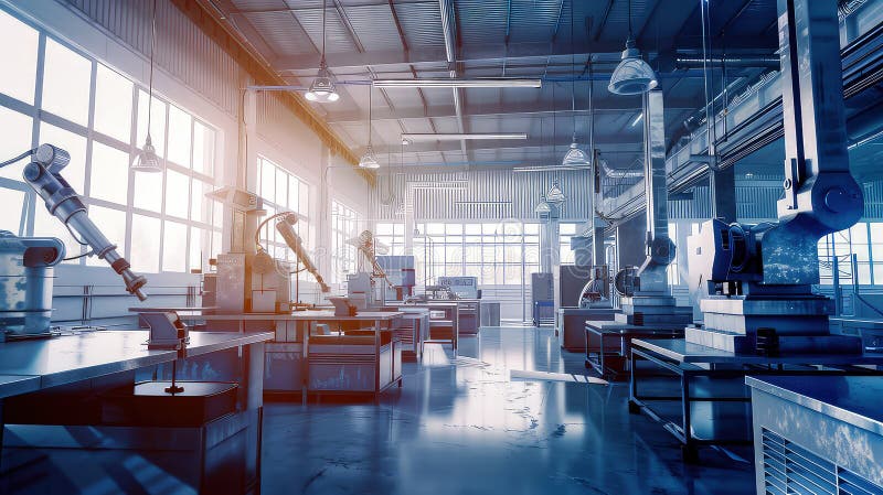 Modern Workshop with CNC Machines. Stock Image - Image of manufacturing ...