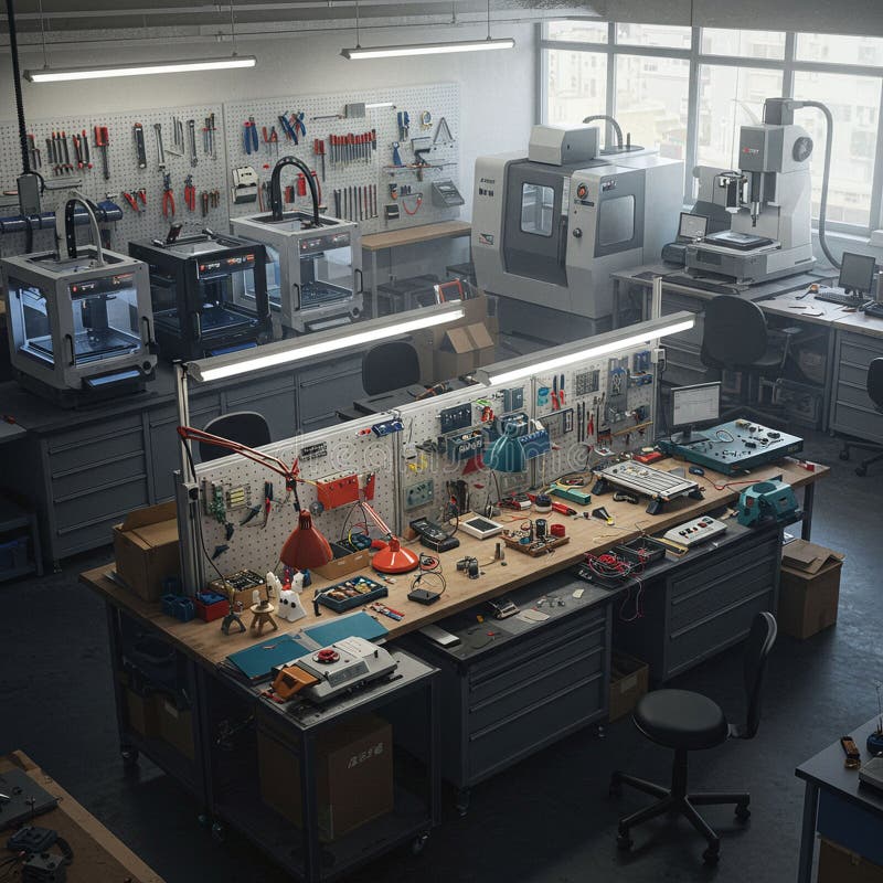 A Modern Workshop Featuring Multiple 3D Printers and a CNC Machine. the ...