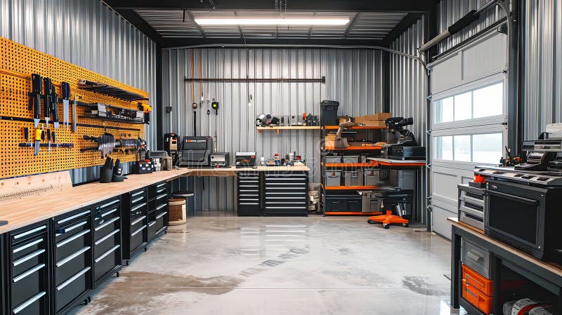 Modern Workshop Room Interior Concept Stock Illustration - Illustration ...