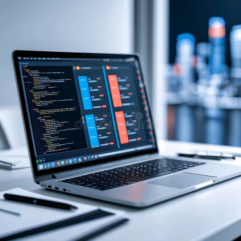 Modern Workspace with Advanced Coding and Development Tools Stock Photo ...