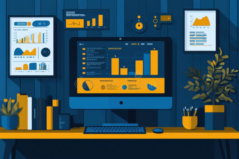 Modern Workspace with Analytics Displays and Business Data Presentation ...