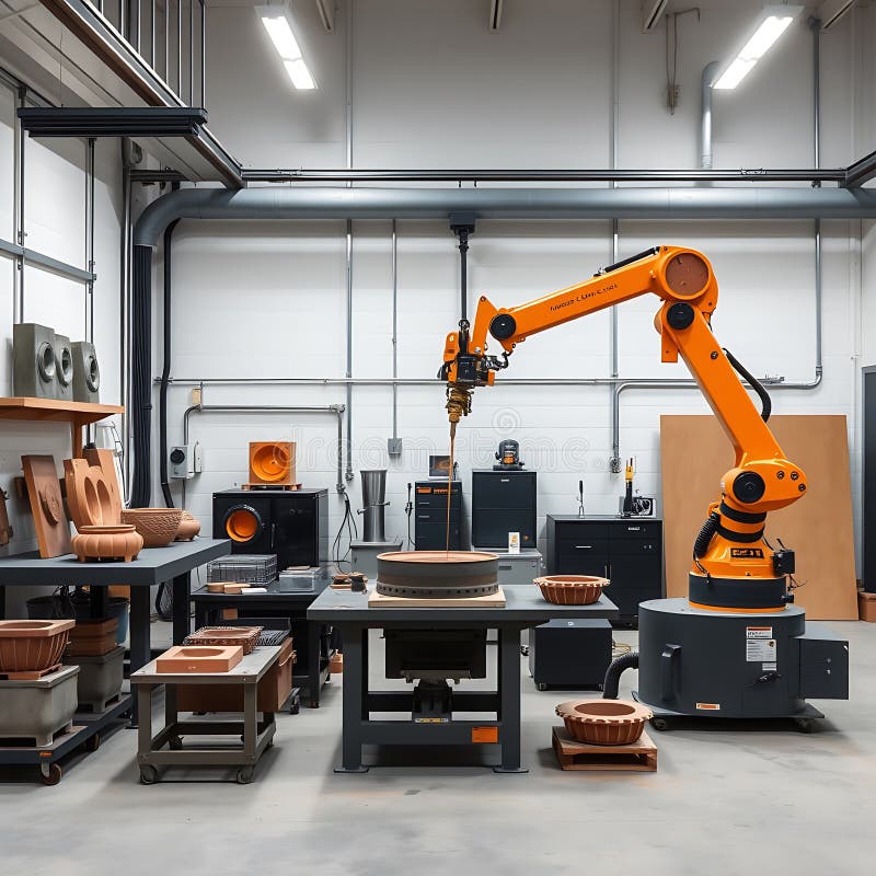 A Modern Workspace with Automated Casting Tools Molds and a Robotic ...