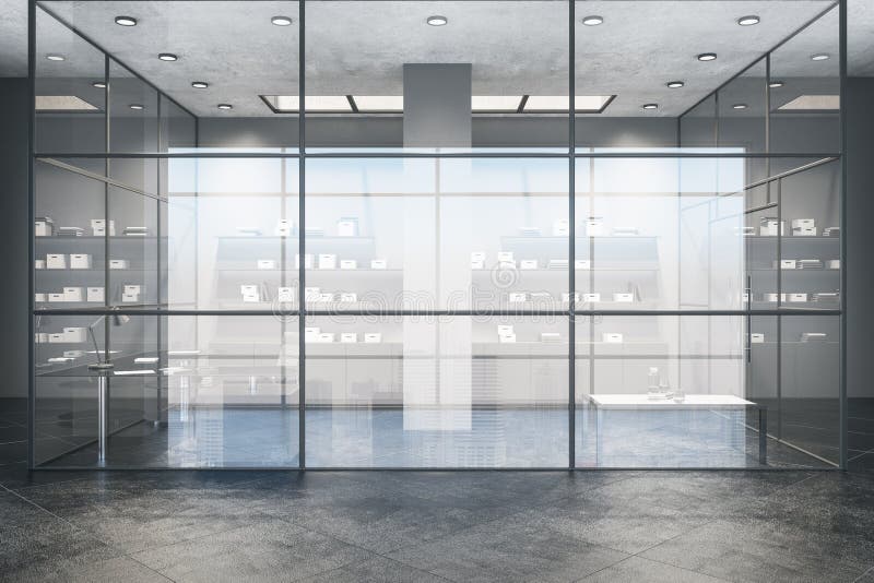 Modern Workspace Behind Glass Wall Stock Illustration - Illustration of ...