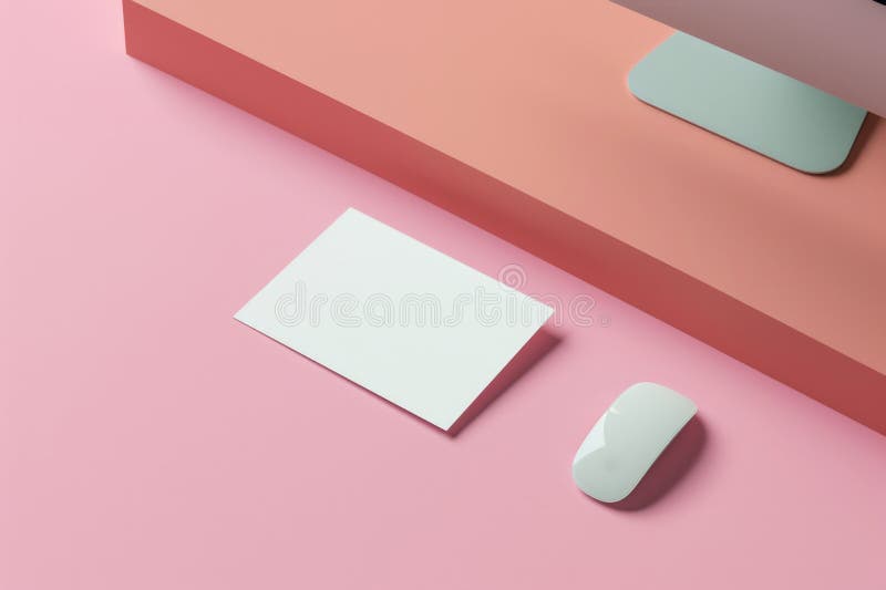 Modern Workspace with Blank White Business Card, Computer and Mouse ...
