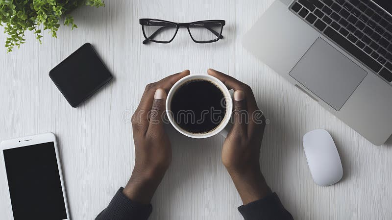 Modern Workspace with Coffee, Technology, and Personal Touch: a ...