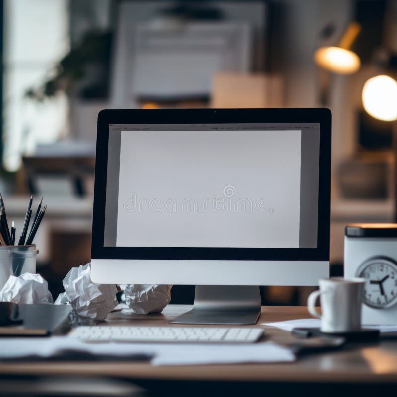 Modern Workspace with Computer and Blank Screen in Creative Office ...
