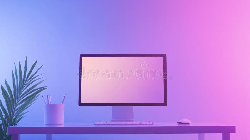 Modern Workspace with a Computer and Colorful Lighting Design for ...