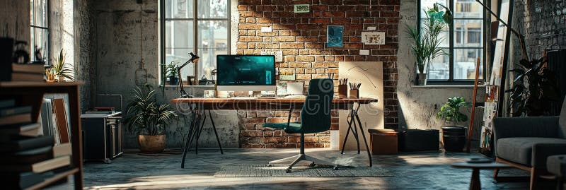 A Modern Workspace with a Computer and a Desk Showcasing Industrial ...