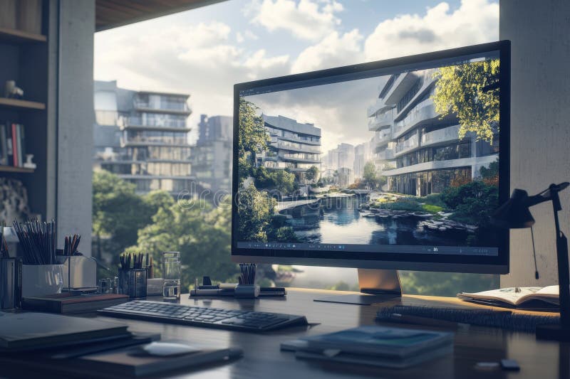 Ai Generated Architectural Visualization Computer Screen Stock Photos ...