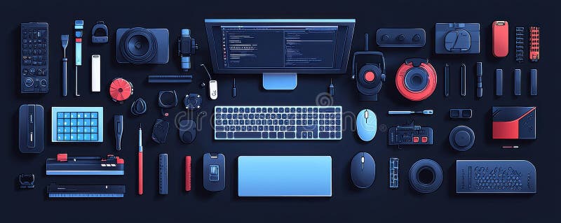 Modern Workspace with Computer Gadgets and Peripherals in a Stylish ...