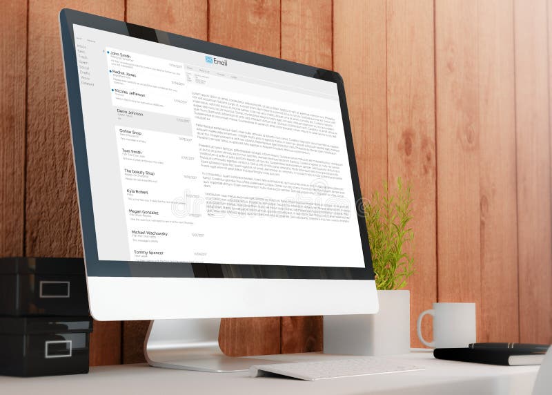 Modern Workspace with Computer Jmail Stock Illustration - Illustration ...