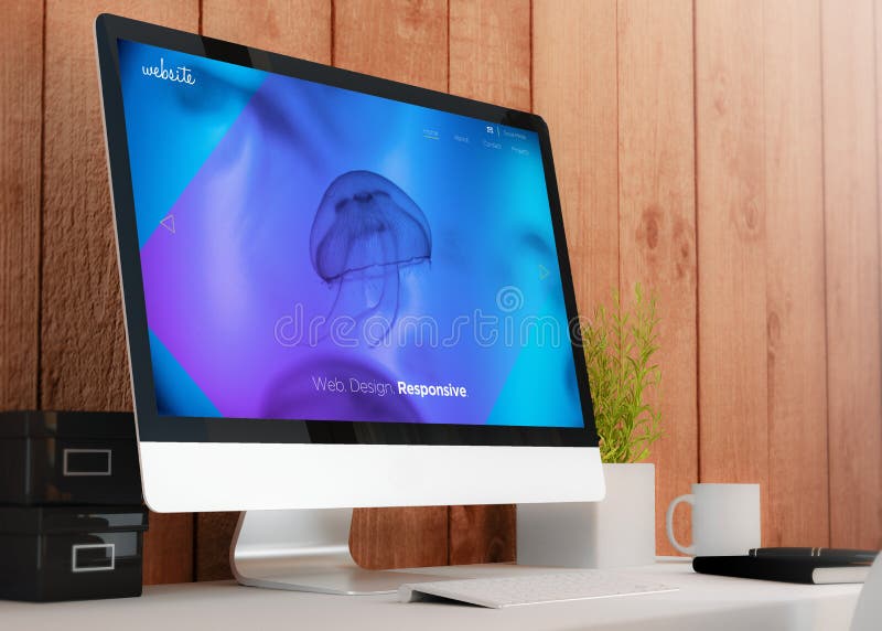 Modern Workspace with Computer Website Design Stock Illustration ...